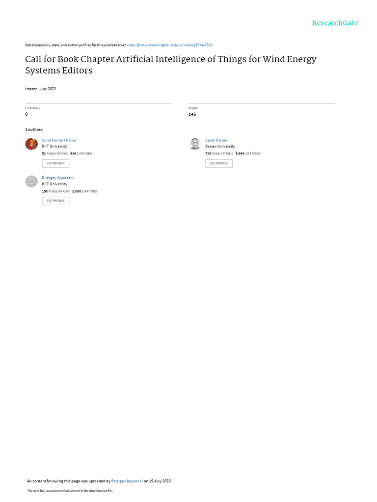 CallforChapters Elsevier | PDF | Internet Of Things | Wind Power