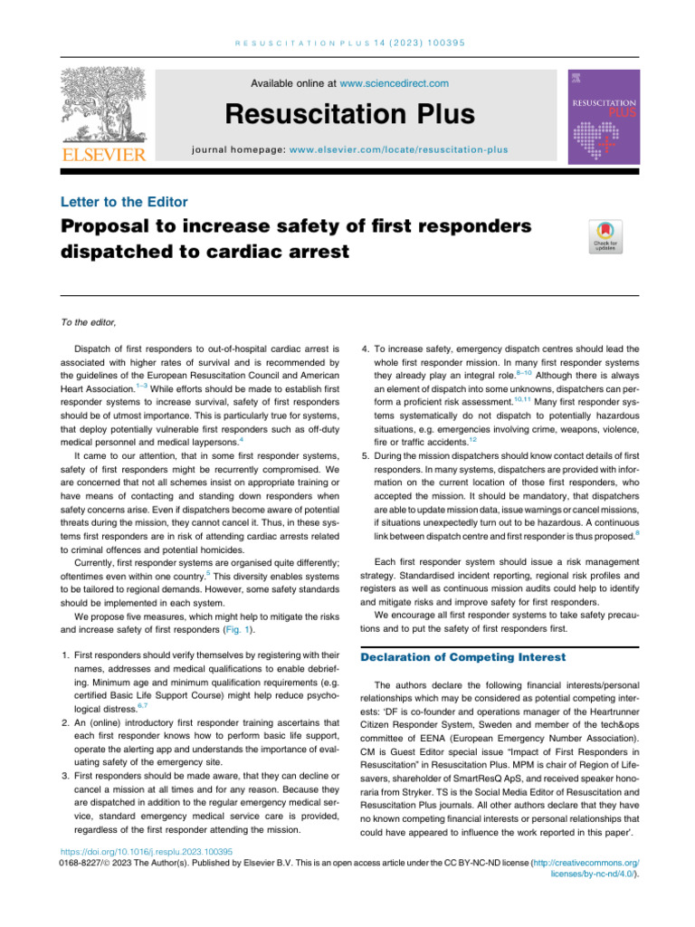 Proposal To Increase Safety of First Responders Di | PDF | Cardiopulmonary Resuscitation | Risk