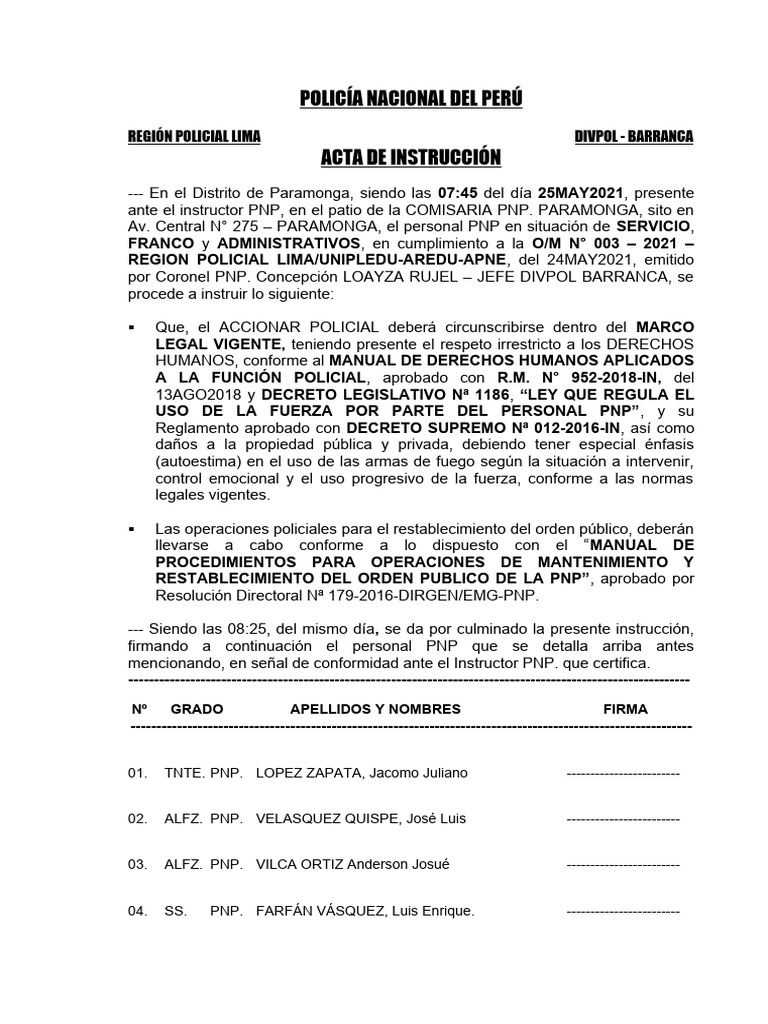 MANUAL DE PROCEDIMIENTOS PARA OPERACIONES DE MANTENIMIENTO Y RESTABLECIMIENTO DEL ORDEN PUBLICO ...