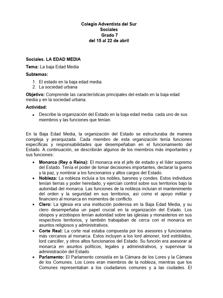 Organización del Estado en la Baja Edad Media | PDF | Edades medias ...