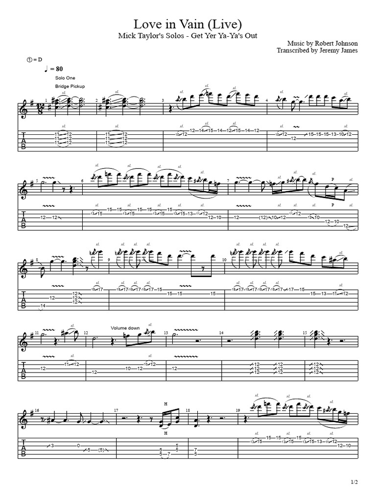 Love In Vain Live Solos Pdf Blues The Rolling Stones