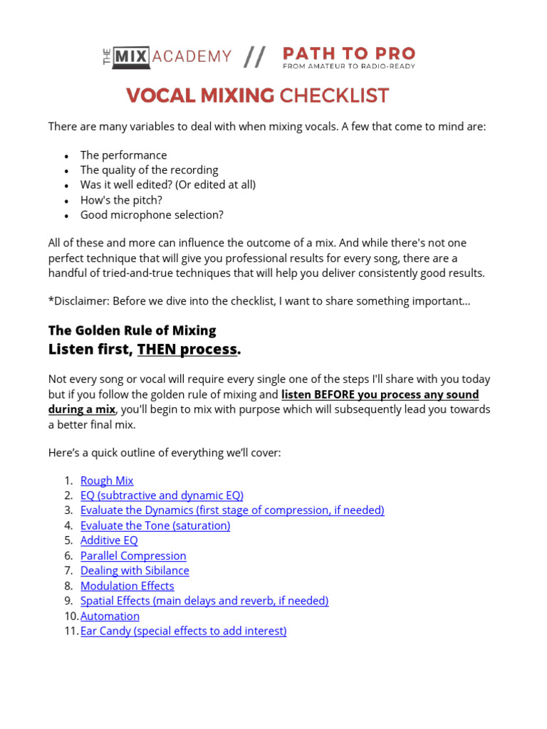 The+Mix+Academy+ +Vocal+Mixing+Checklist | PDF | Equalization (Audio ...