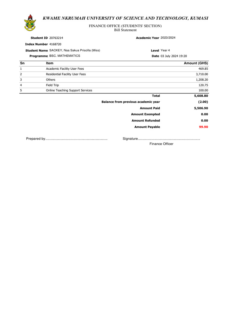 Student Bill - DownloadFeeSchByStudentProgramme | PDF | Payments