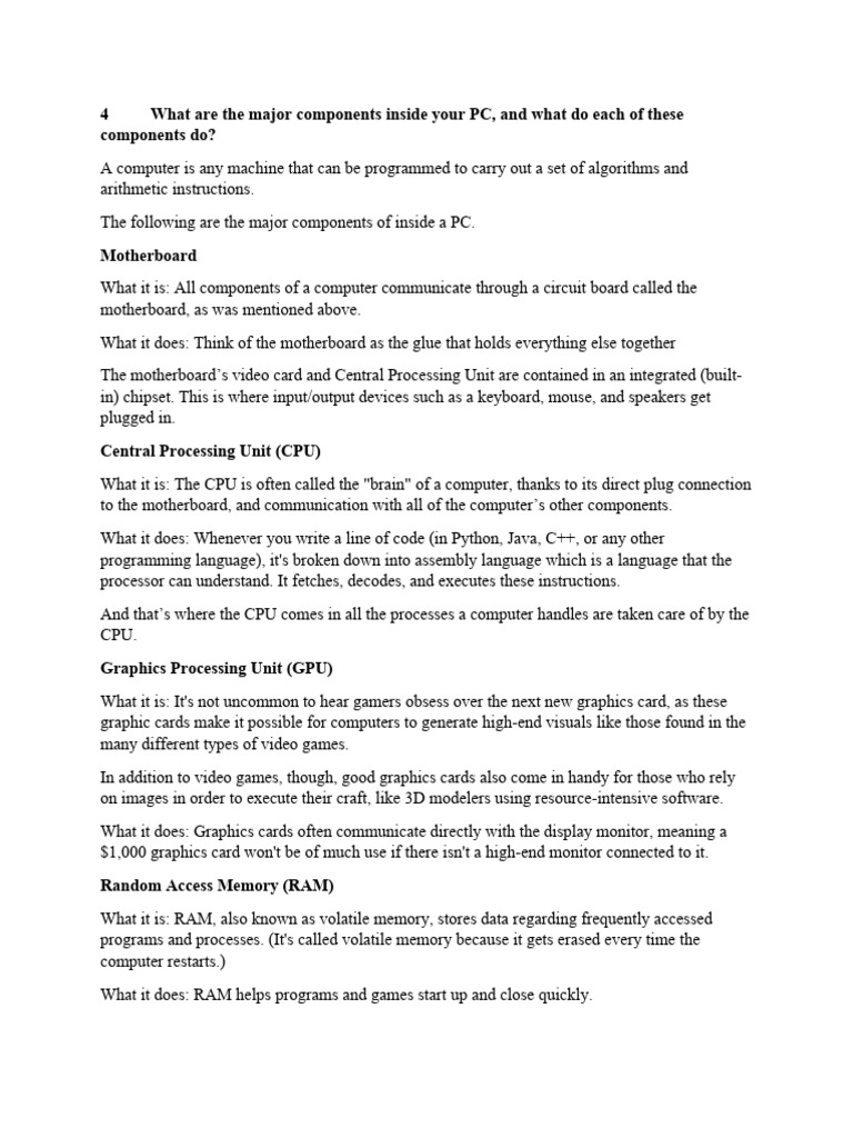 What Are the Major Components Inside Your PC | Download Free PDF | Hard Disk Drive | Computer ...