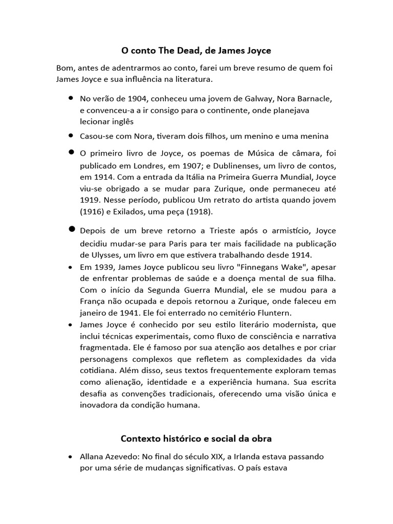 O Conto The Dead James Joyce | PDF | James Joyce | República da Irlanda