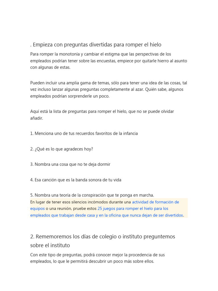 Empieza Con Preguntas Divertidas para Romper El Hielo | PDF ...