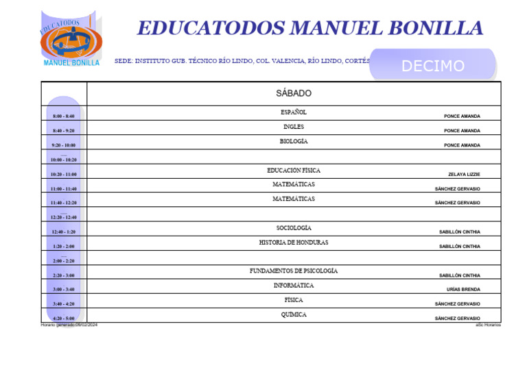 Educatodos Horario Décimo | PDF