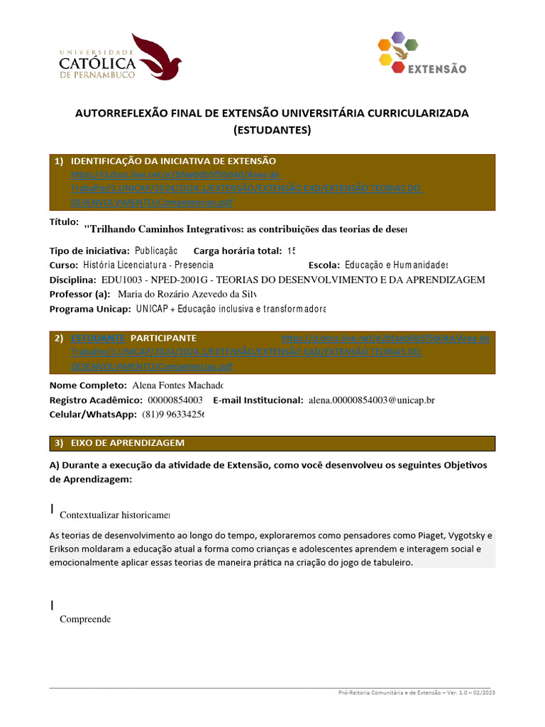 Autorreflexão sobre Extensão Universitária | PDF | Aprendizado | Pedagogia