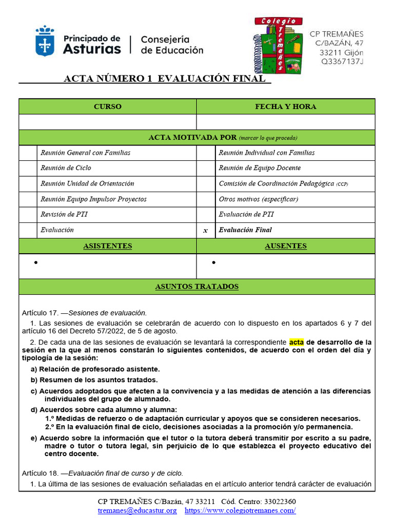 Modelo de Acta Evaluación | PDF | Evaluación