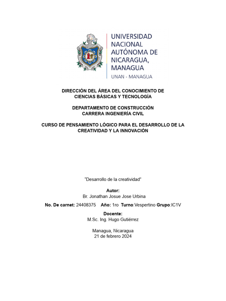 Estructura de Documento Tarea 1 | PDF | Creatividad | Ciencia cognitiva