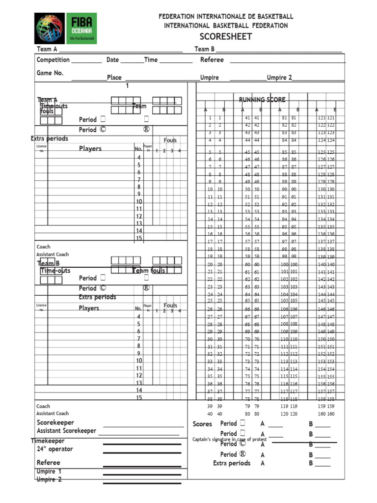 FIBA Scoresheet | PDF | Referee | Sports FIBA Scoresheet | PDF | Referee | Sports
