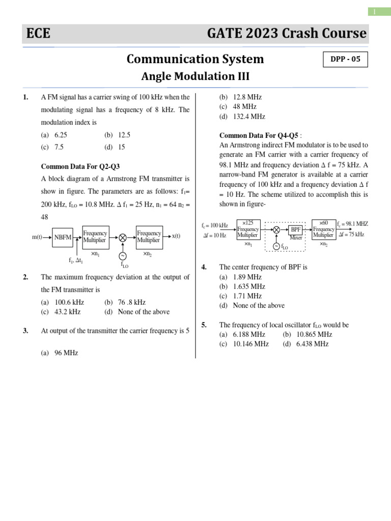 Angle Modulation - Episode 3 - DPP-05 | PDF | Frequency Modulation | Computer Engineering