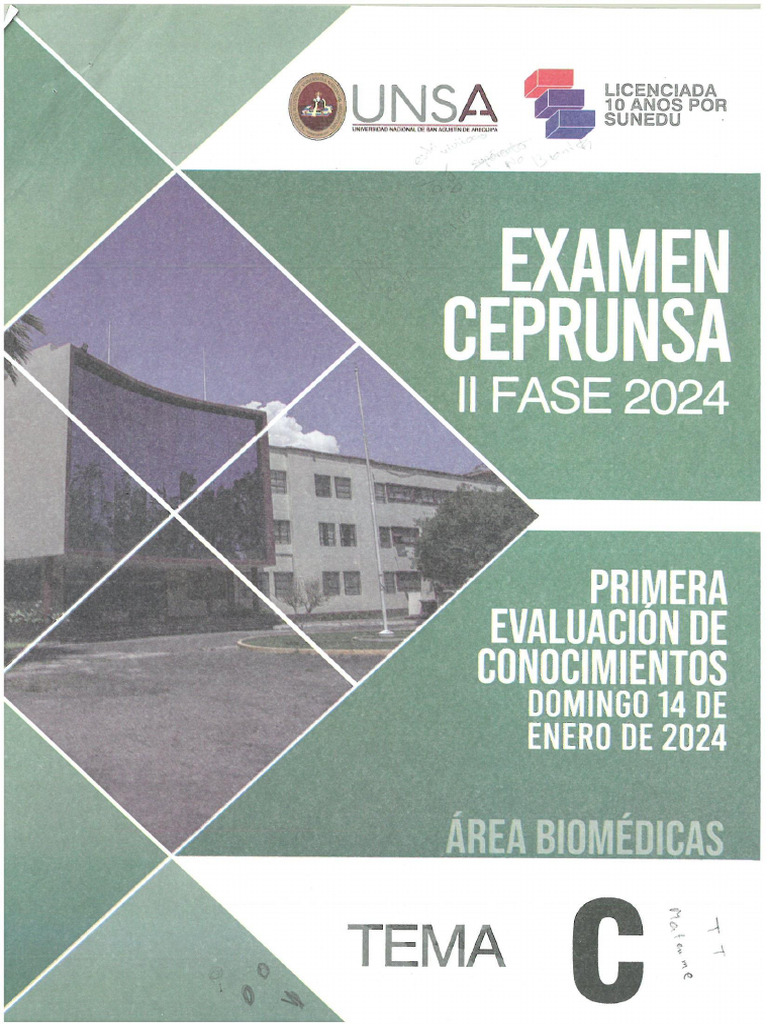 Examen de Admisión CEPRUNSA II Fase 2024 (1era Evaluación) | PDF