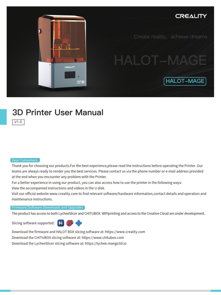 Halot Mage SM 001 - User Manual (En) | PDF | 3 D Printing | Printer ...