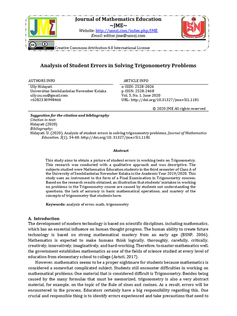 Analysis of Student Errors in Solving Trigonometry1111 | PDF ...