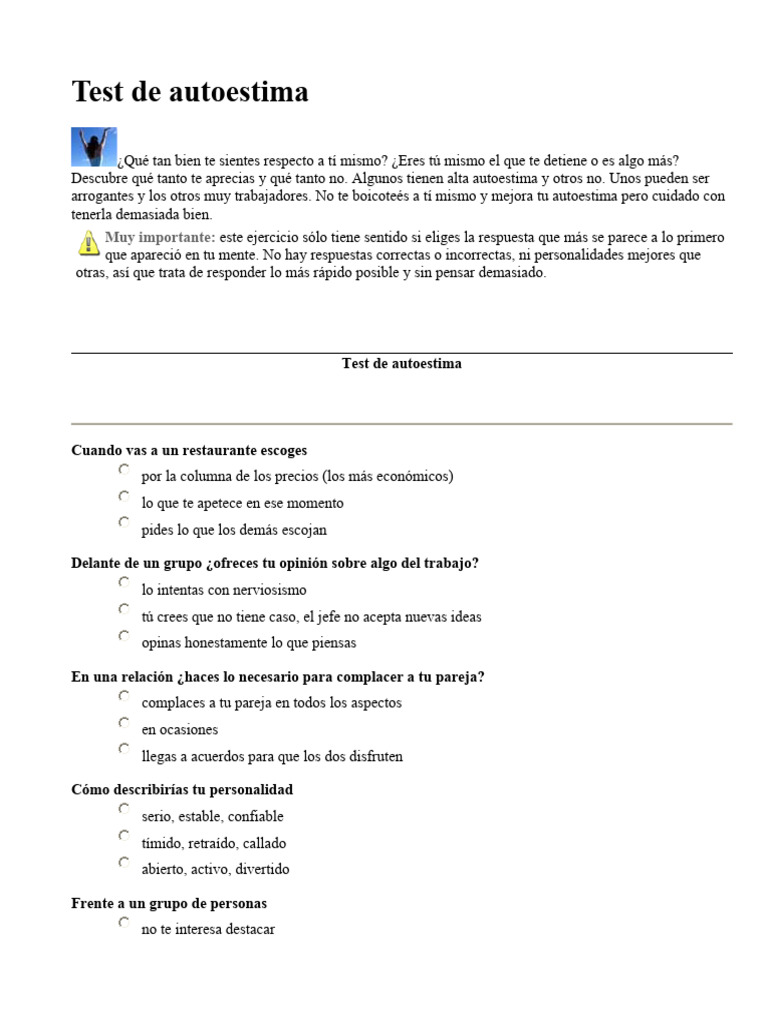 Test de Autoestima | PDF | Autoestima