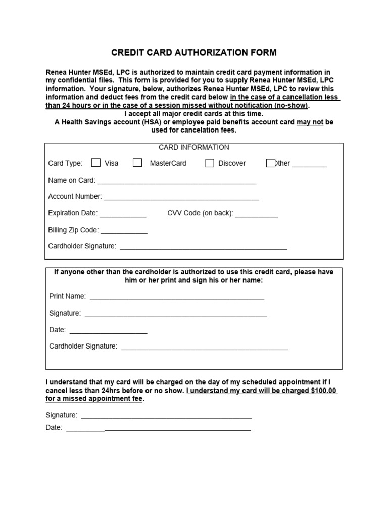 Credit Card Authorization Form-1 | PDF