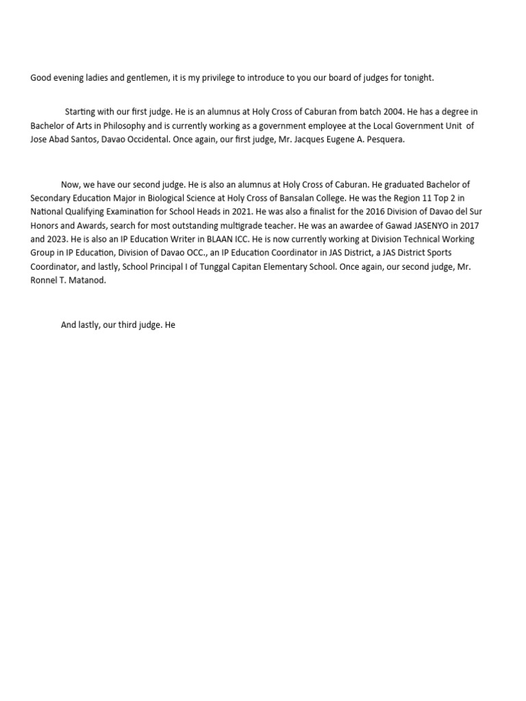 Judges Introduction for Event | PDF | Sports & Recreation | Self ...