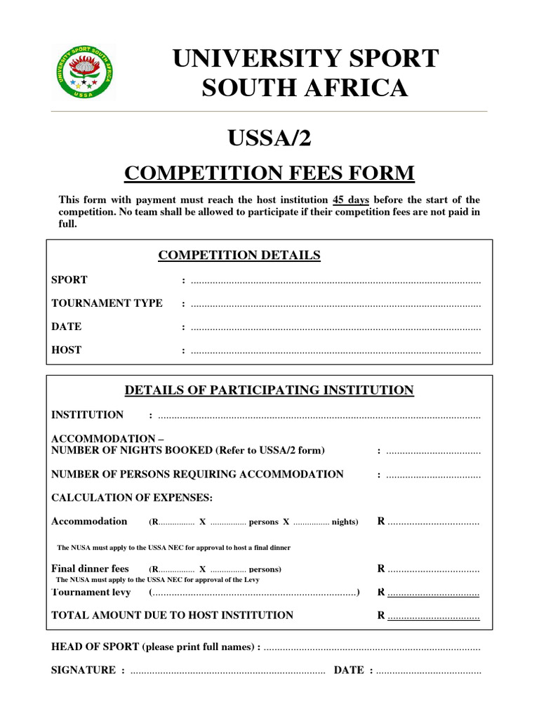 USSA Competition Fees Form Guide | PDF | Payments | Taxes