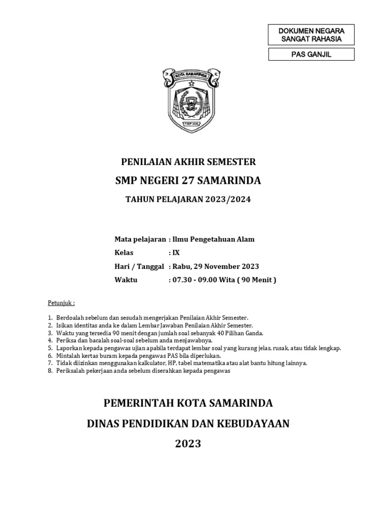 Soal IPA PAS Ganjil Kelas 9 Tahun 2023 | PDF