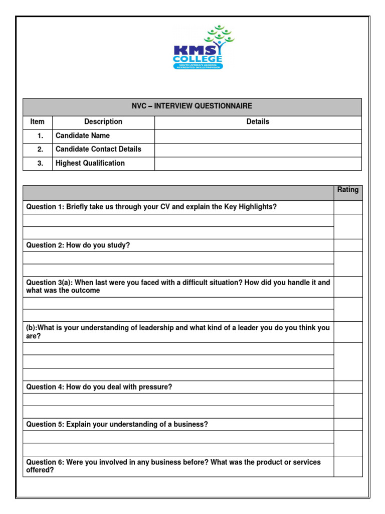 NVC Interview Questionnaire-1 2 | PDF | Career & Growth