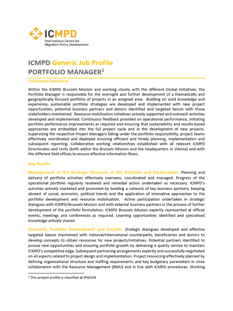 ICMPD Portfolio Manager Job Profile | PDF | Capacity Building ...