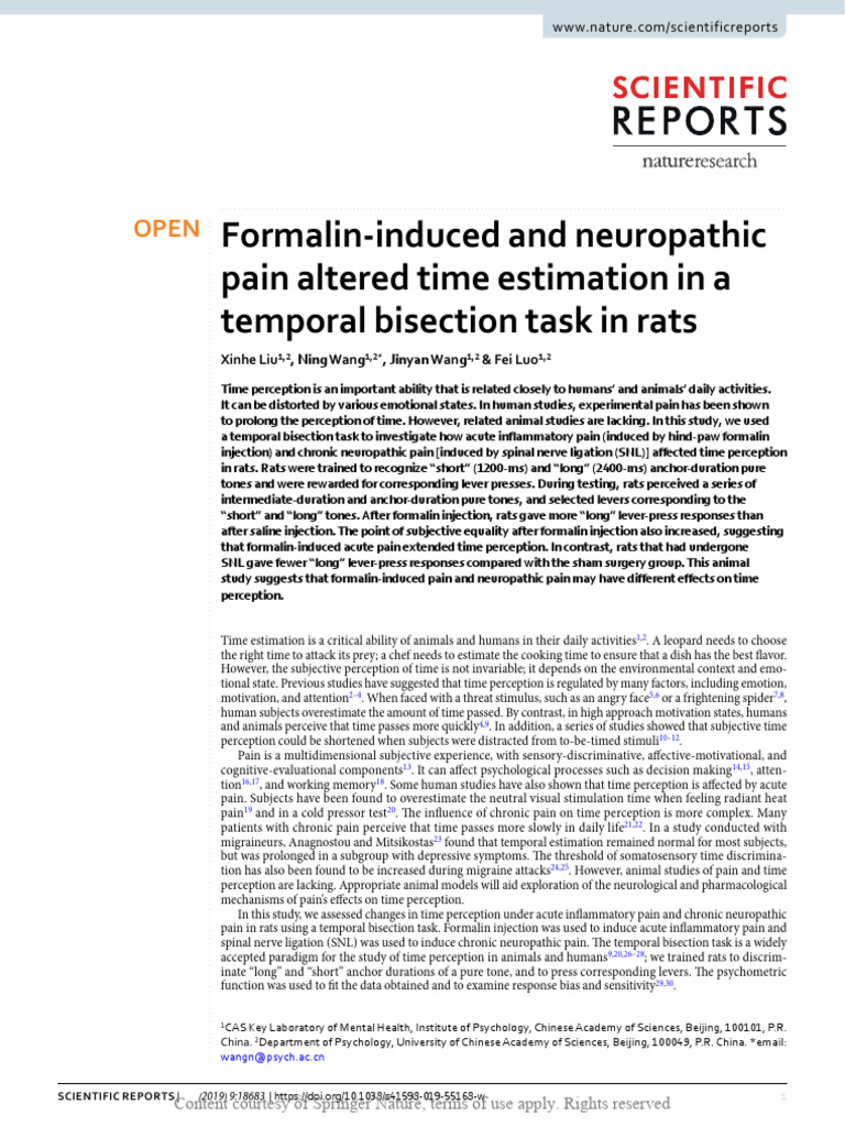 Formalin-Induced and Neuropathic Pain Altered Time | PDF | Pain ...