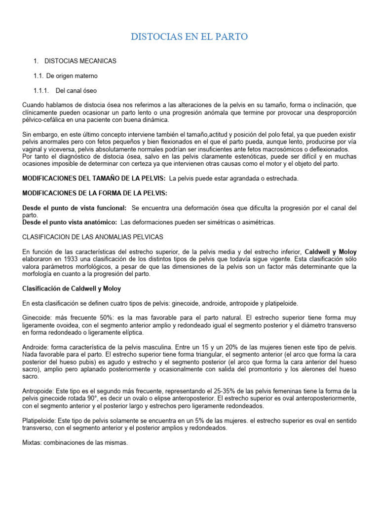 Distocias en el Parto: Tipos y Diagnóstico | PDF | Pelvis | Parto