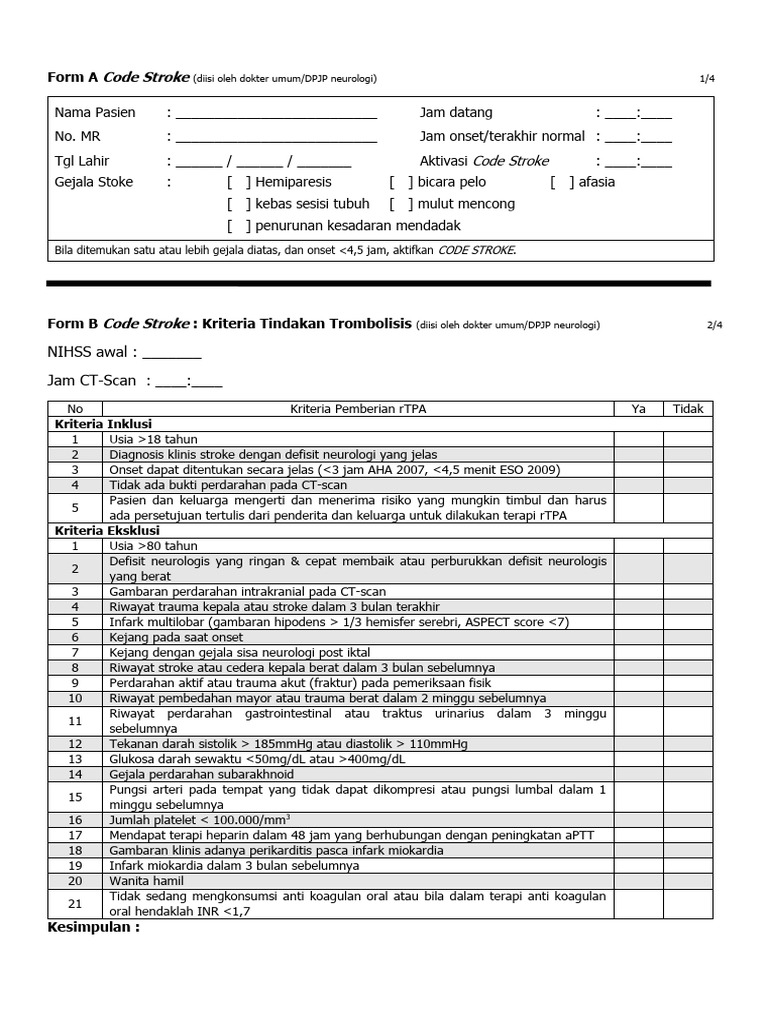 Formulir Prosedur Code Stroke dan Trombolisis | PDF | Pengembangan Diri | Sains & Matematika