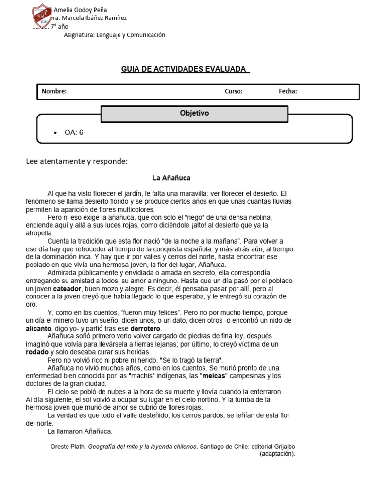 Guia evaluada 7°básico | PDF | Amor