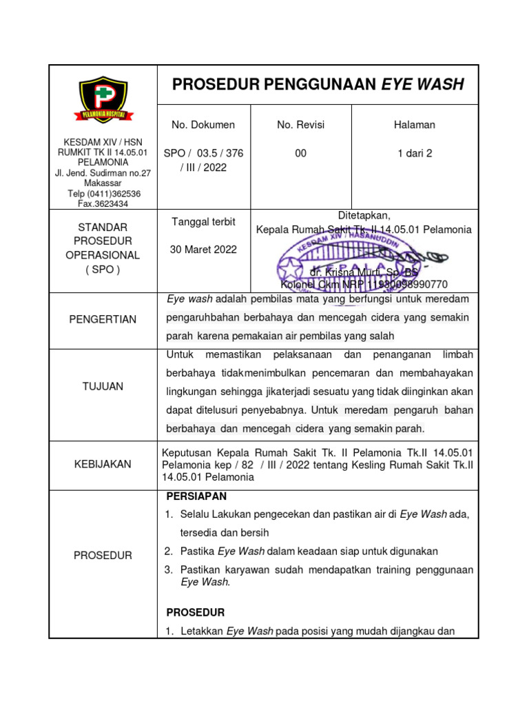 Prosedur Penggunaan Eye Wash | PDF
