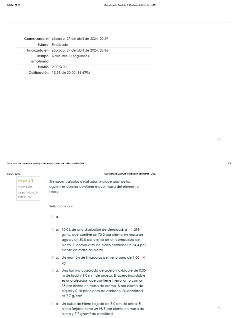 Cuestionario Capítulo 1 - Revisión Del Intento - UCE | PDF | Minerales de elementos nativos ...
