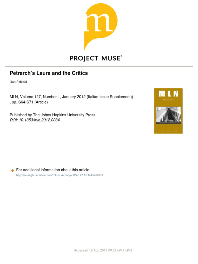 Petrarch S Laura and The Critics Modern | PDF | Rhetoric | Reality