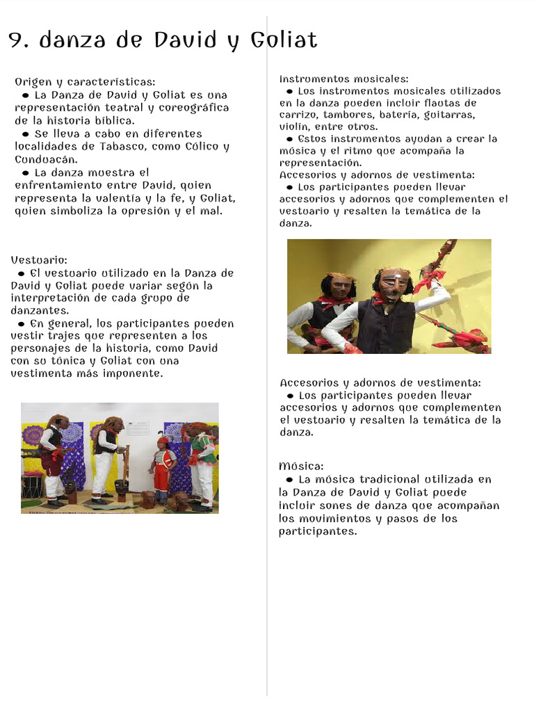 Vestimenta y simbolismo de la danza David y Goliat | PDF | Bailes | Las ...
