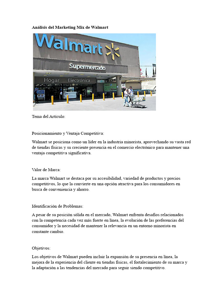 Análisis del Marketing Mix de Walmart | PDF