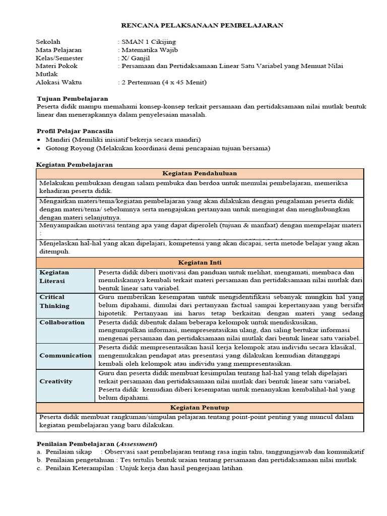 RPP MTK Ganjil SMA | PDF