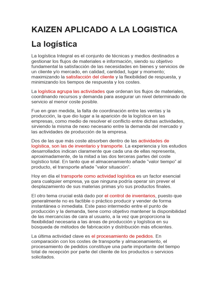 30 Lectura Kaizen Aplicado a La Logistica | PDF | Logística | Lean ...