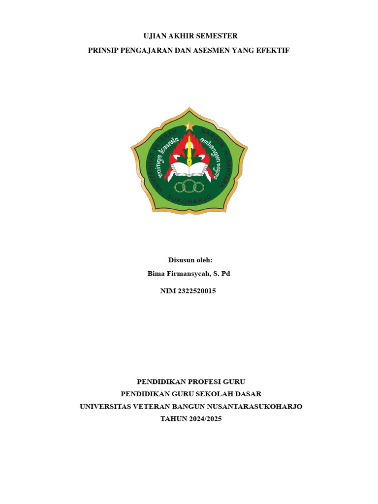 UAS - Bima Firmansycah - Prinsip Pengajaran Dan Asesmen Yang Efektif 1 | PDF | Karier & Perkembangan