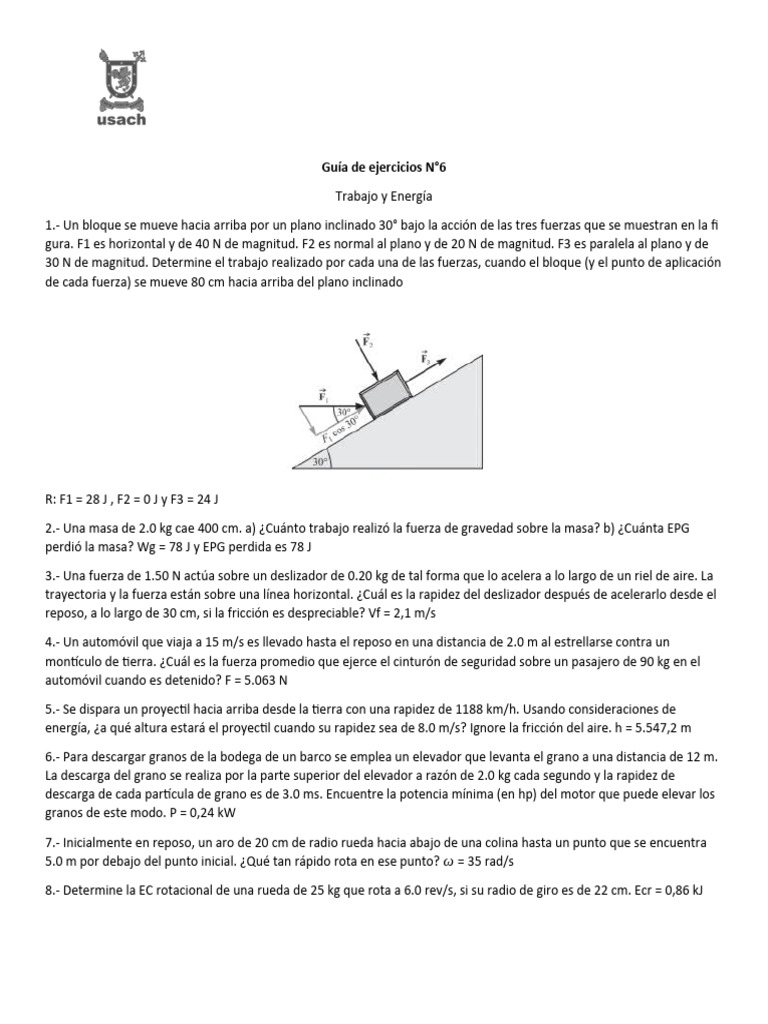 Guía de Ejercicios 6 | PDF | Fuerza | Fricción