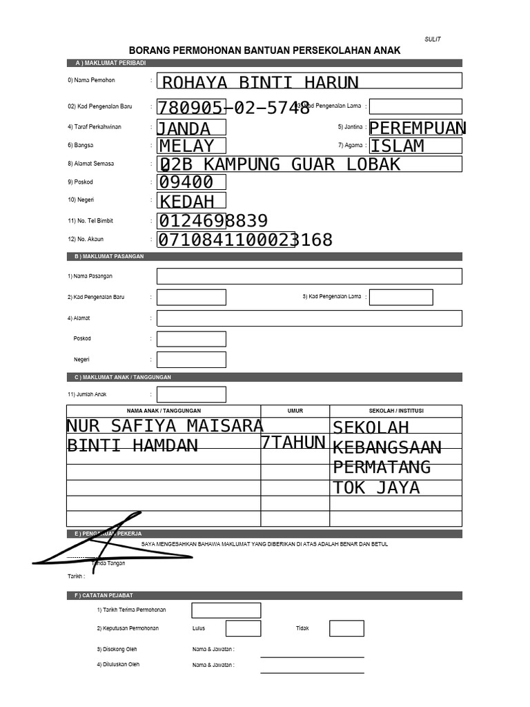 Borang Permohonan Bantuan Persekolahan Anak | PDF Borang Permohonan Bantuan Persekolahan Anak | PDF