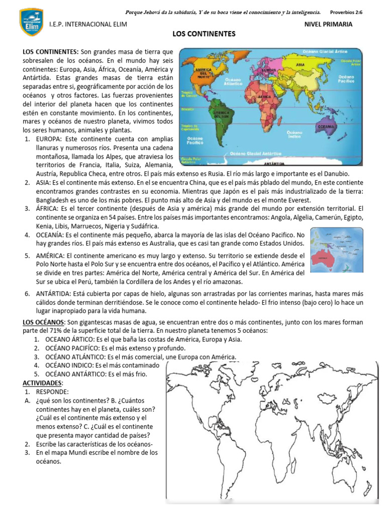Los Continentes y Océanos del Mundo | PDF | Océanos | Américas