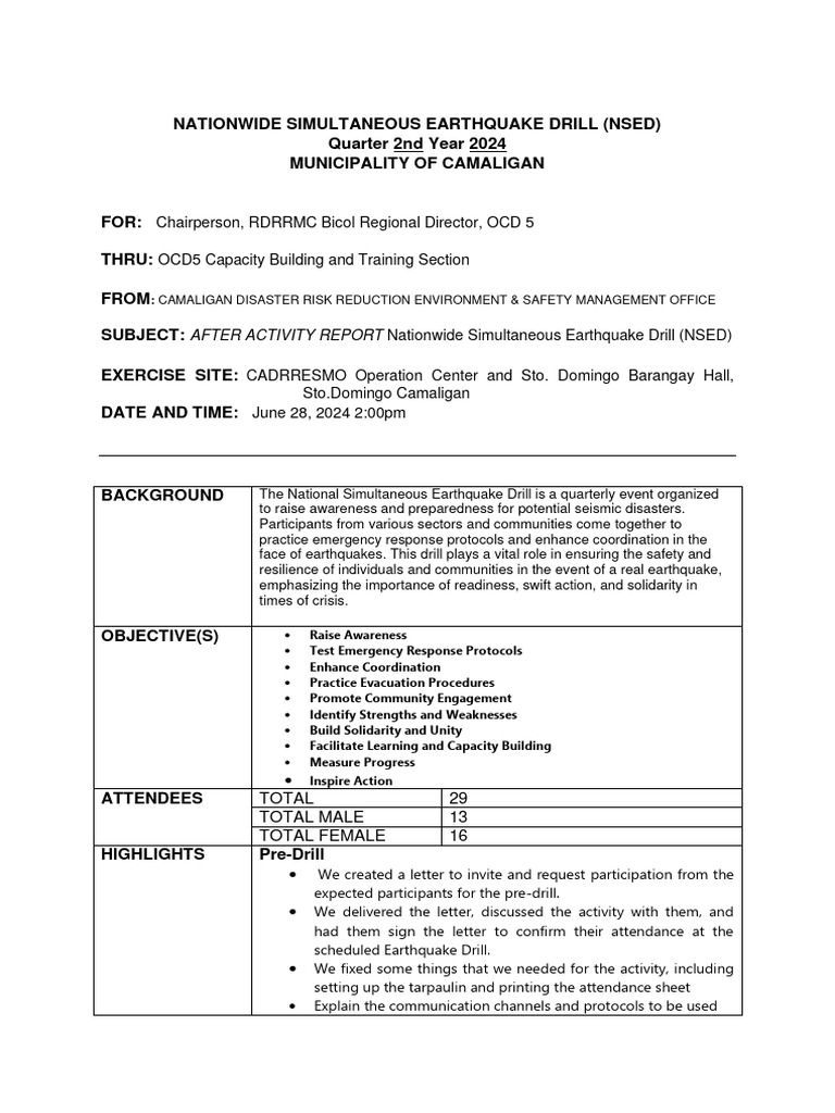 After Activity Report Drill | PDF | Emergency Management | Emergency ...