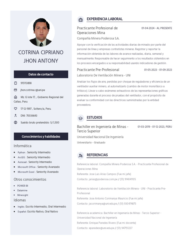 CV Cotrina Cipriano Jhon Antony 2024 | PDF | Minería