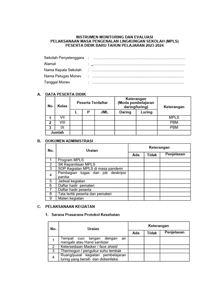 Instrumen Monev MPLS 2022 | PDF