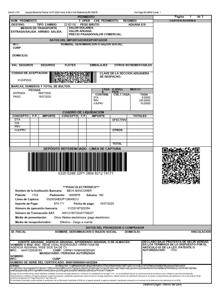 Pedimento en Blanco 676 | PDF | aduana | Pagos