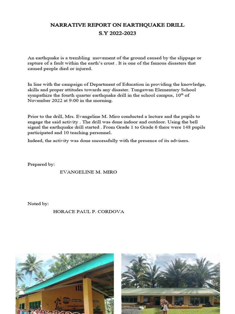 Narrative Report On Earthquake Drill | PDF