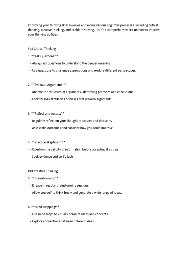 Improving Your Thinking Skills Involves Enhancing Various Cognitive ...