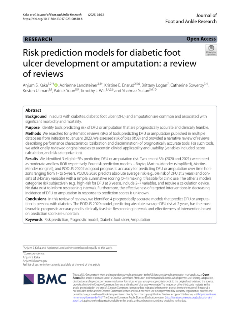 Journal of Foot and Ankle Research - 2023 - Kaka - Risk Prediction ...