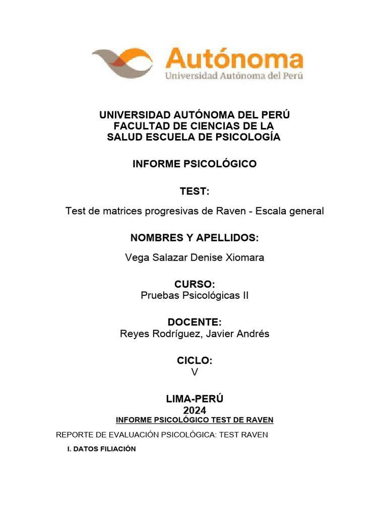 VEGA DENISE, Informe PPII | PDF | Sicología | Evaluación