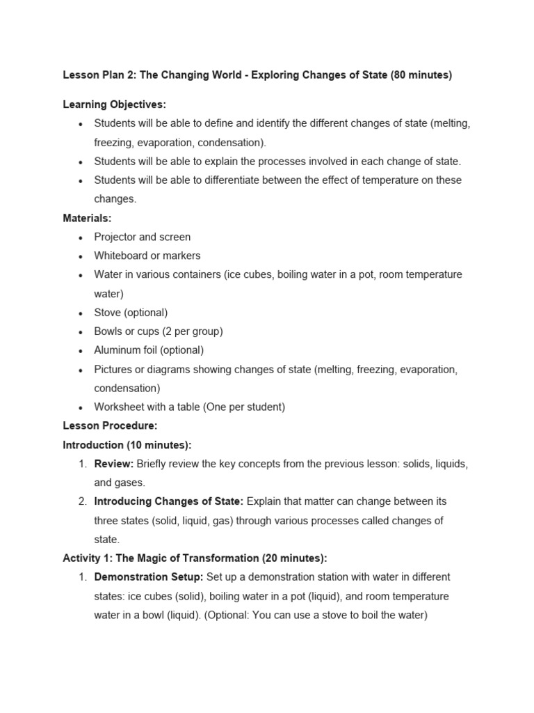 7 Grade Science 2nd Topic Lesson Plan 2 | PDF | Water | Liquids